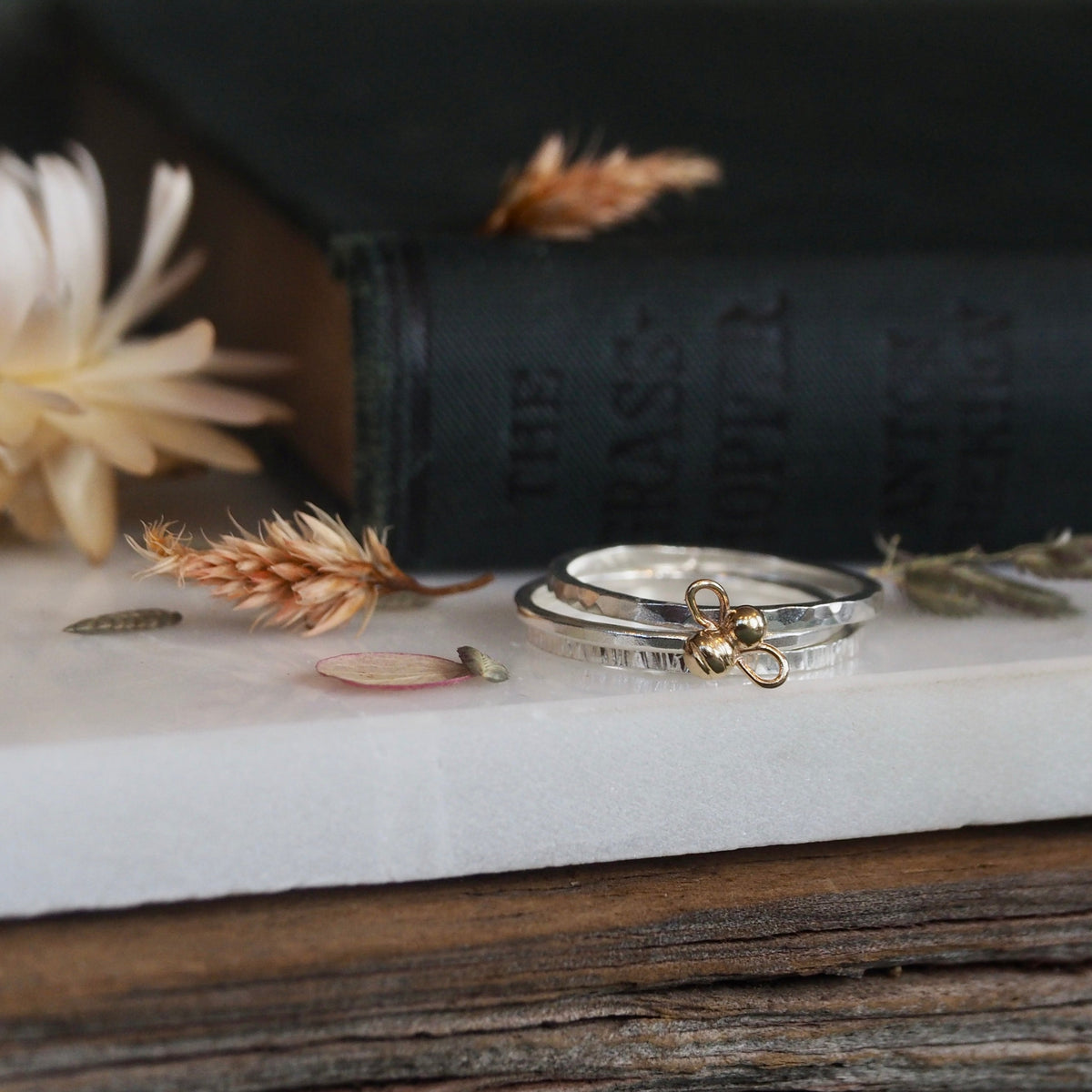 14K Gold Honey Bee Ring & Textured Stacker Set – APJ Designs